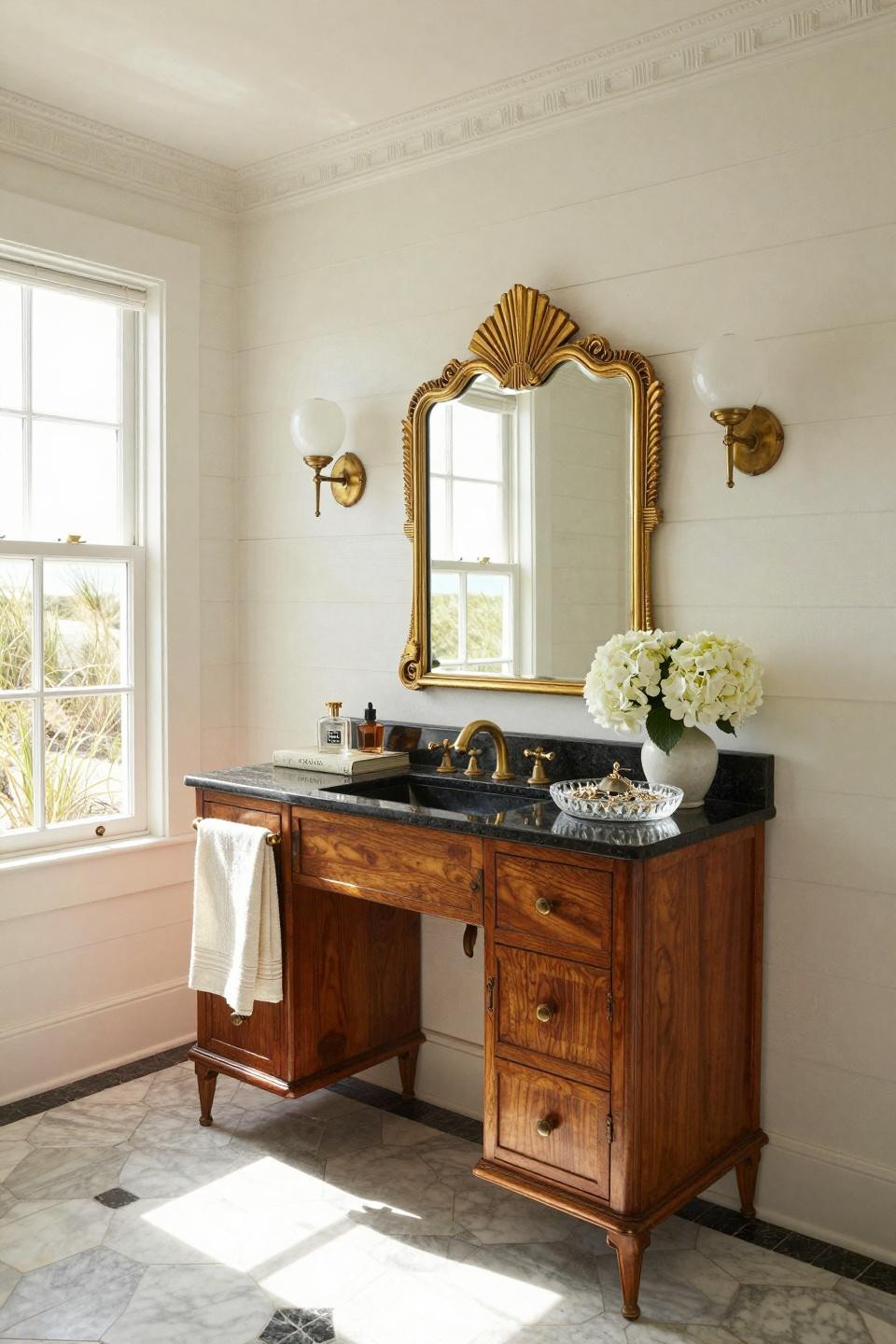 11+ Vintage Vanity Moments in Walnut and Brass Light