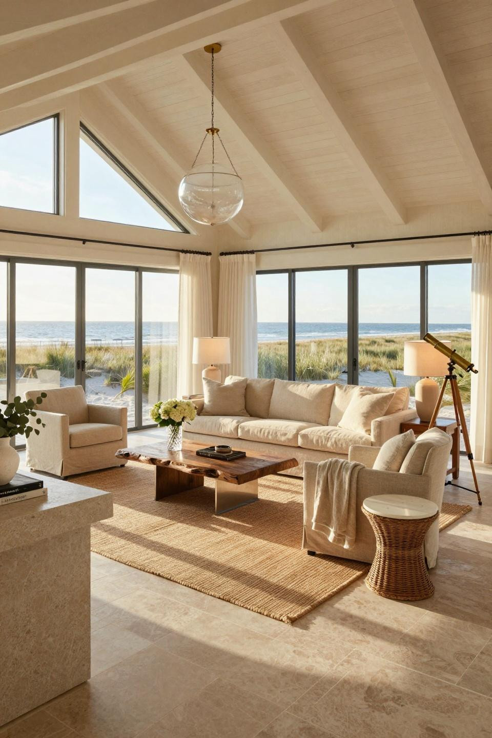 21+ Beachy Living Room Designs in Linen, Limestone and Light